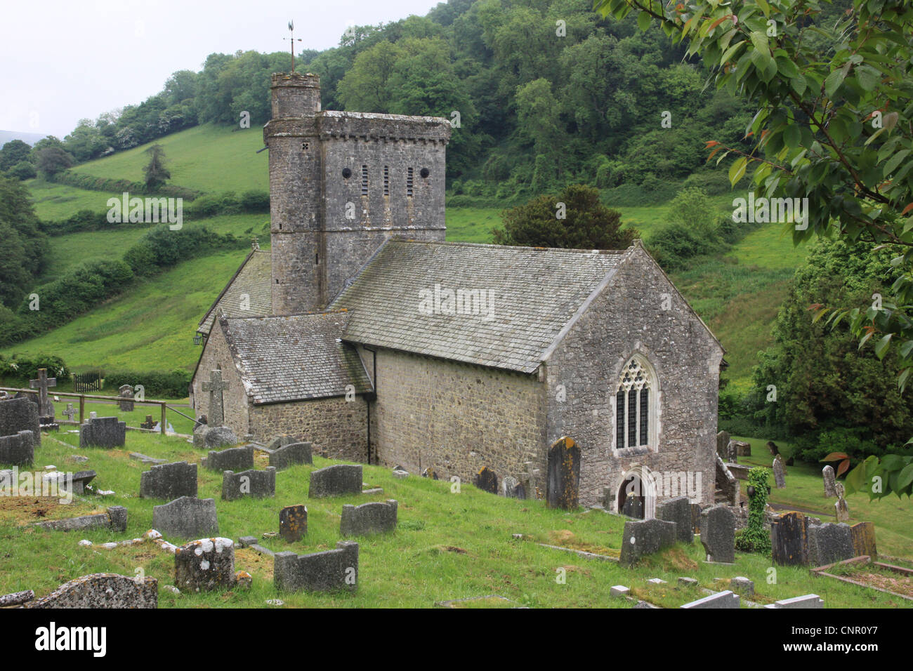St Winifred's church, Branscombe, Devon. With mist rolling in from the ...