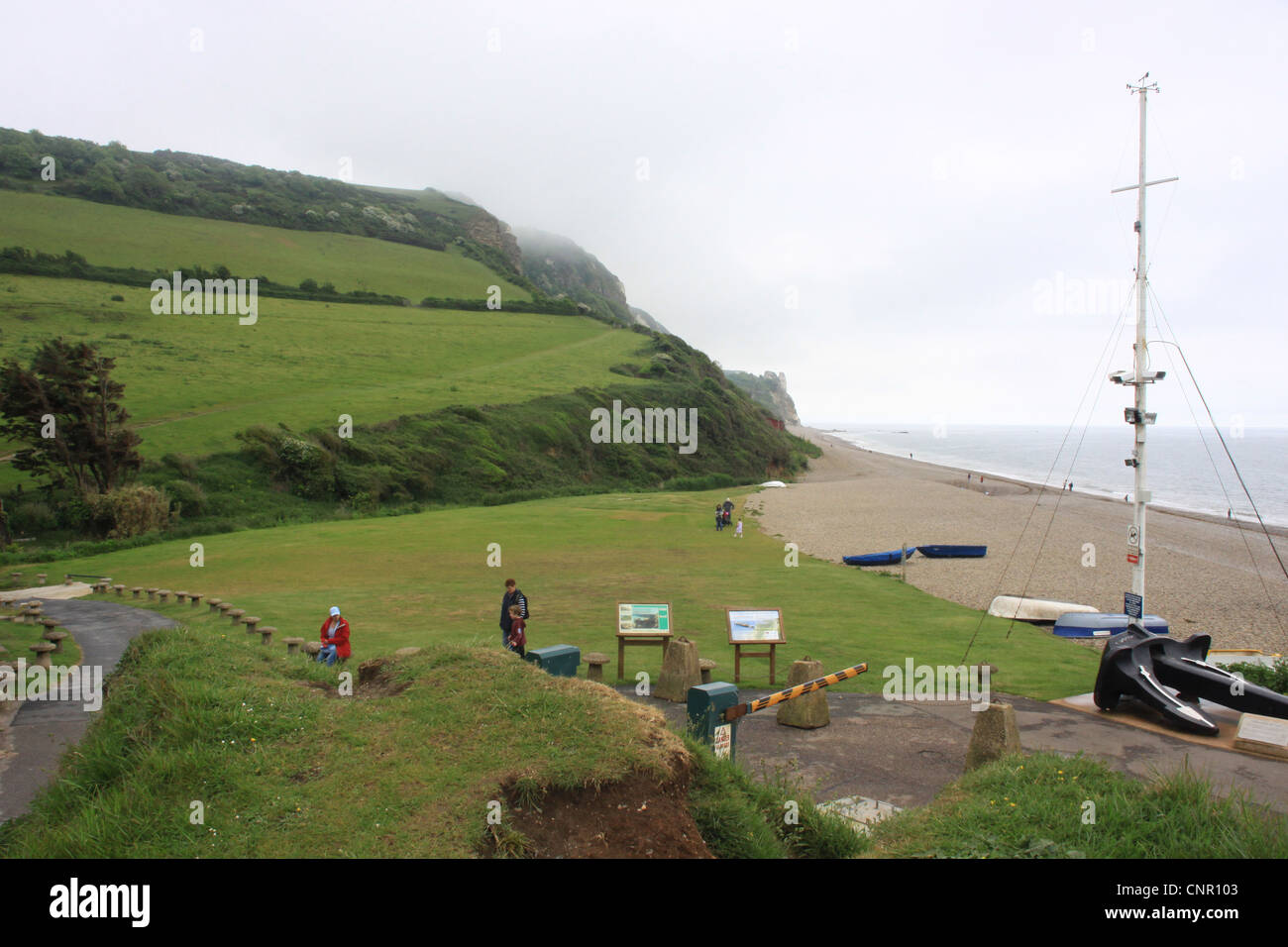 The mist rolling in on Branscombe beach devon Stock Photo - Alamy
