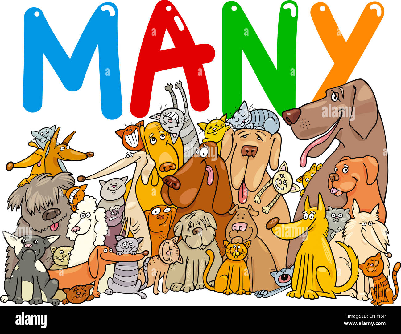 cartoon illustration with many cats and dogs Stock Photo - Alamy