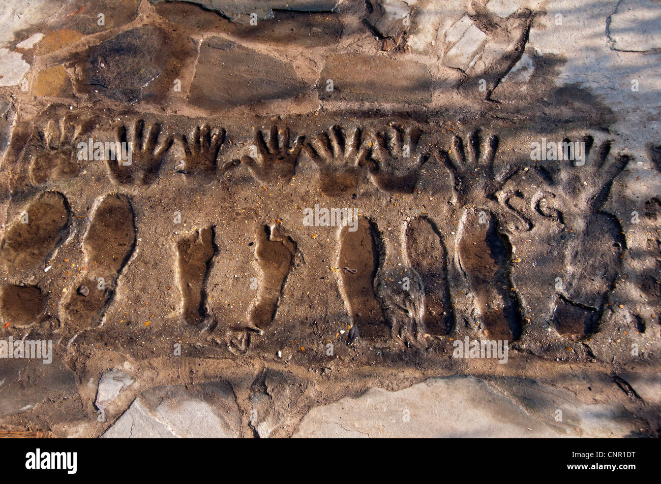 Foot and hand prints in the BBC's 'Blue Peter' garden at MediaCityUK ...