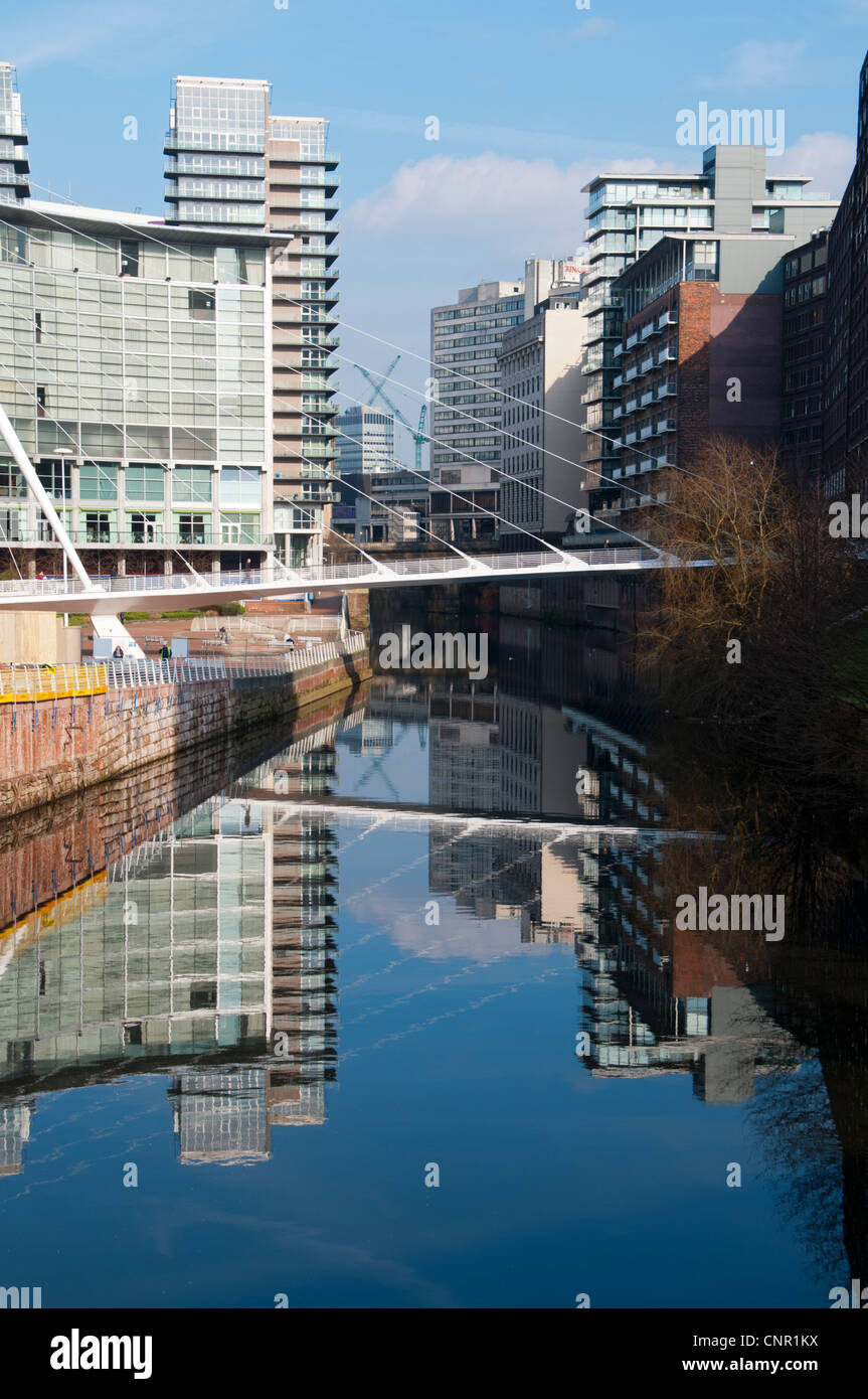 The river Irwell and the Trinity Bridge, between Salford (left) and ...