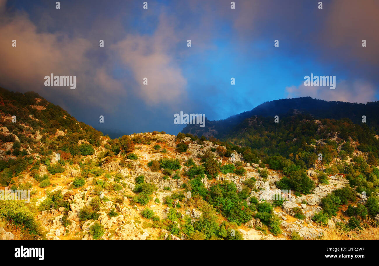 Mountains landscape valley peaceful sunset scene Stock Photo - Alamy