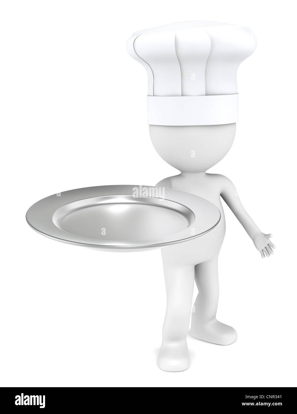 3D little human character the Chef with an empty plate of Silver Stock ...