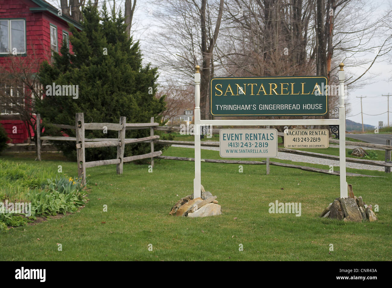Sign for Santarella, "Tyringham's Gingerbread House Stock Photo - Alamy
