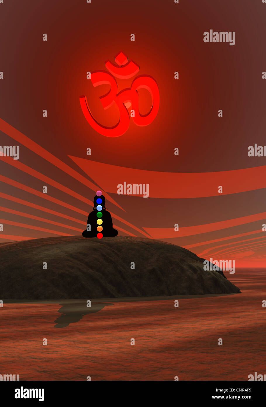 Shadow in meditation with chakras and aum Stock Photo - Alamy