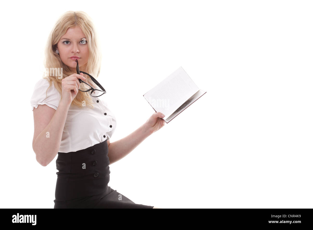 girl with book - Beautiful young woman with books isolated on a white ...
