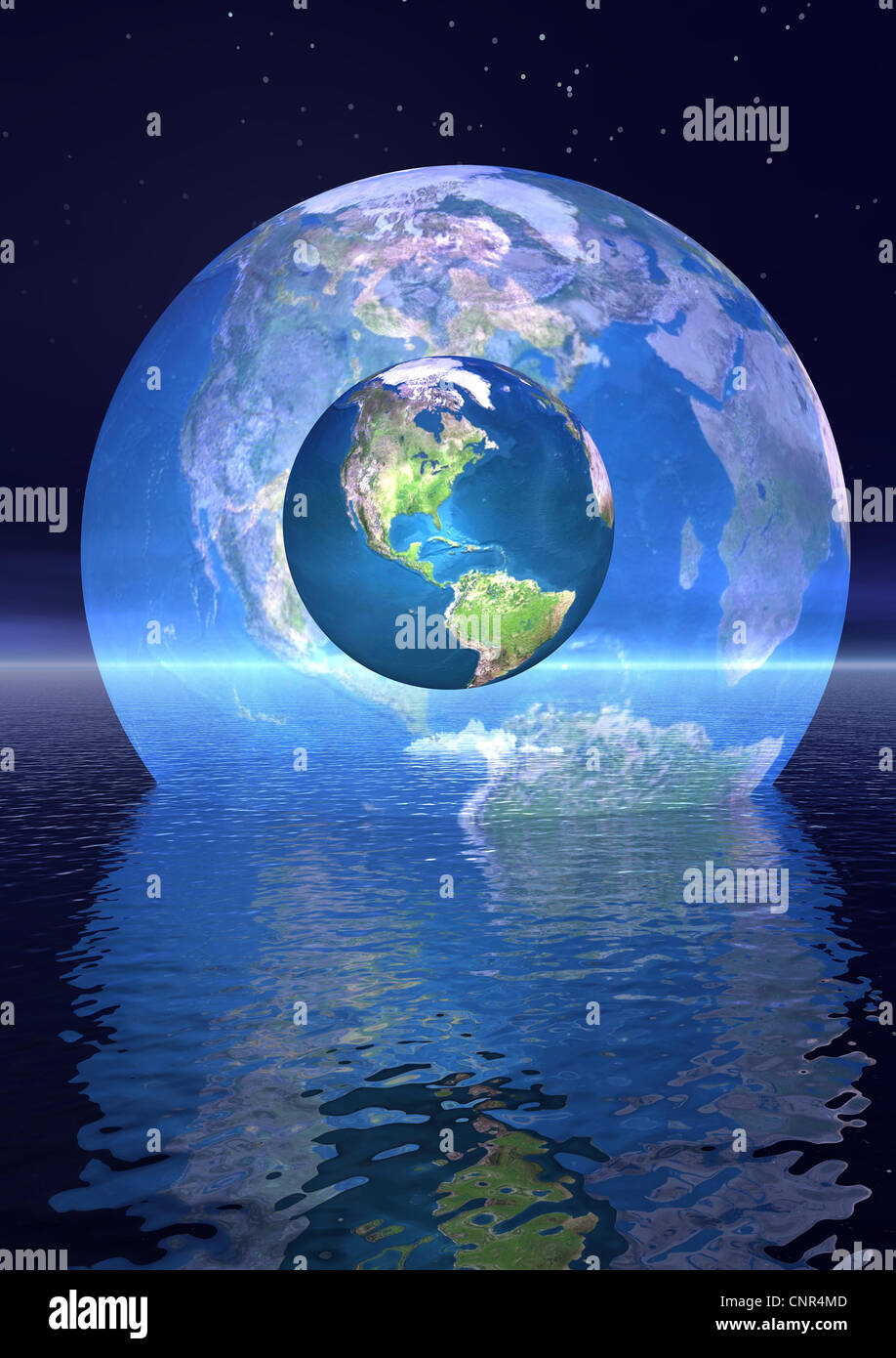 Earth and ita shadow behind upon the ocean by night Stock Photo - Alamy