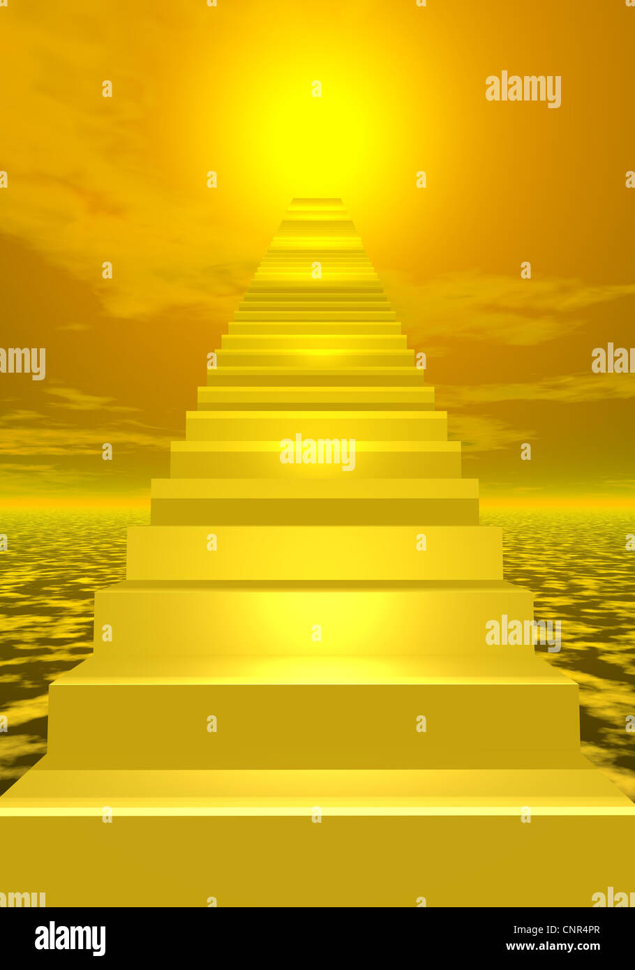 Stairs going to bright yellow sun Stock Photo - Alamy