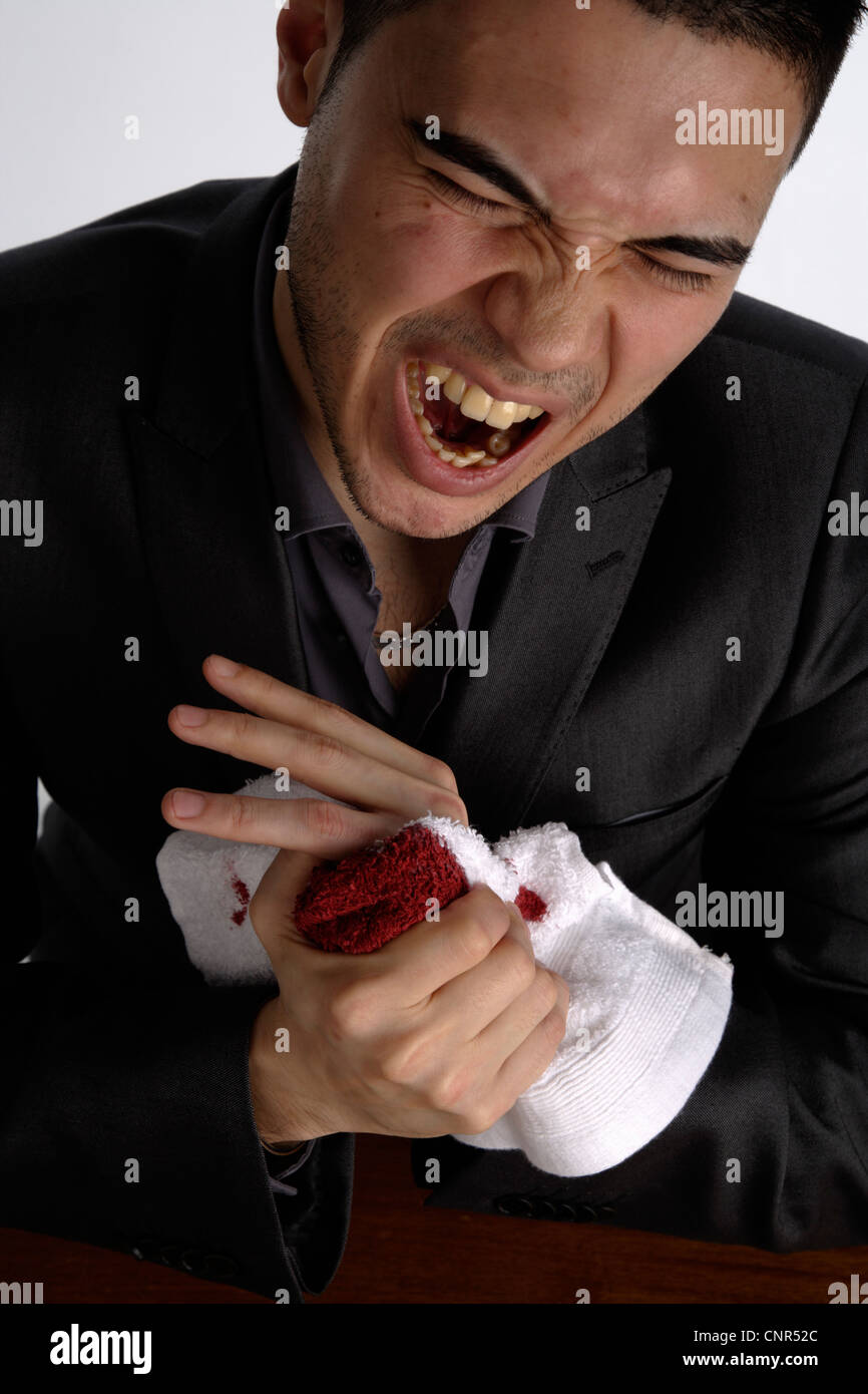 Man with Injured Finger Stock Photo - Alamy