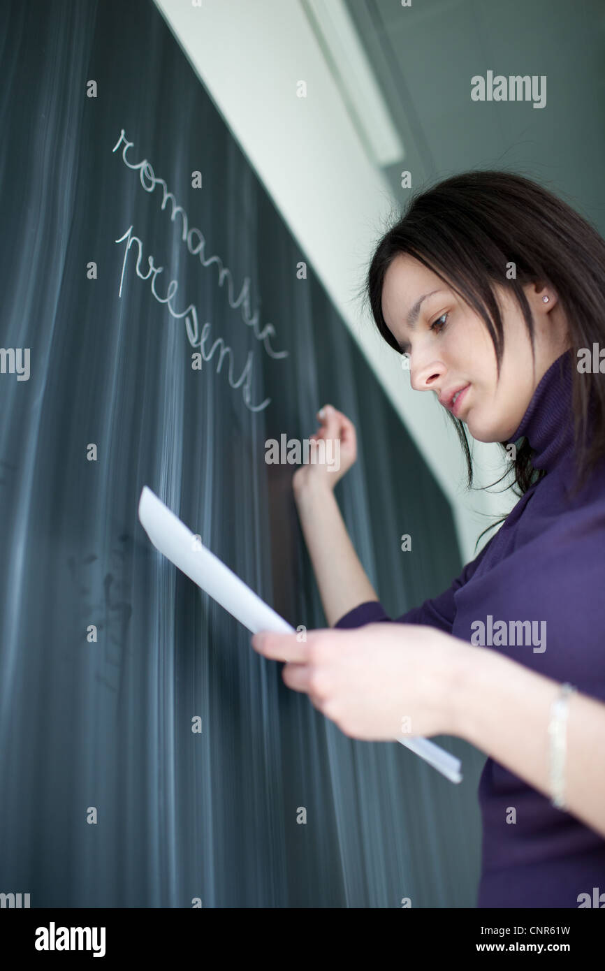 portrait of a pretty college student working in a classroom Stock Photo ...