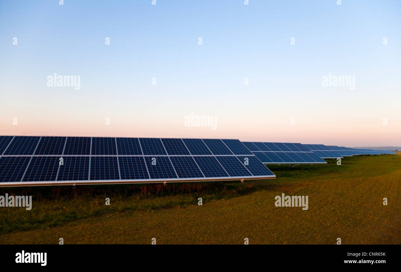 Solar panels in field Stock Photo - Alamy