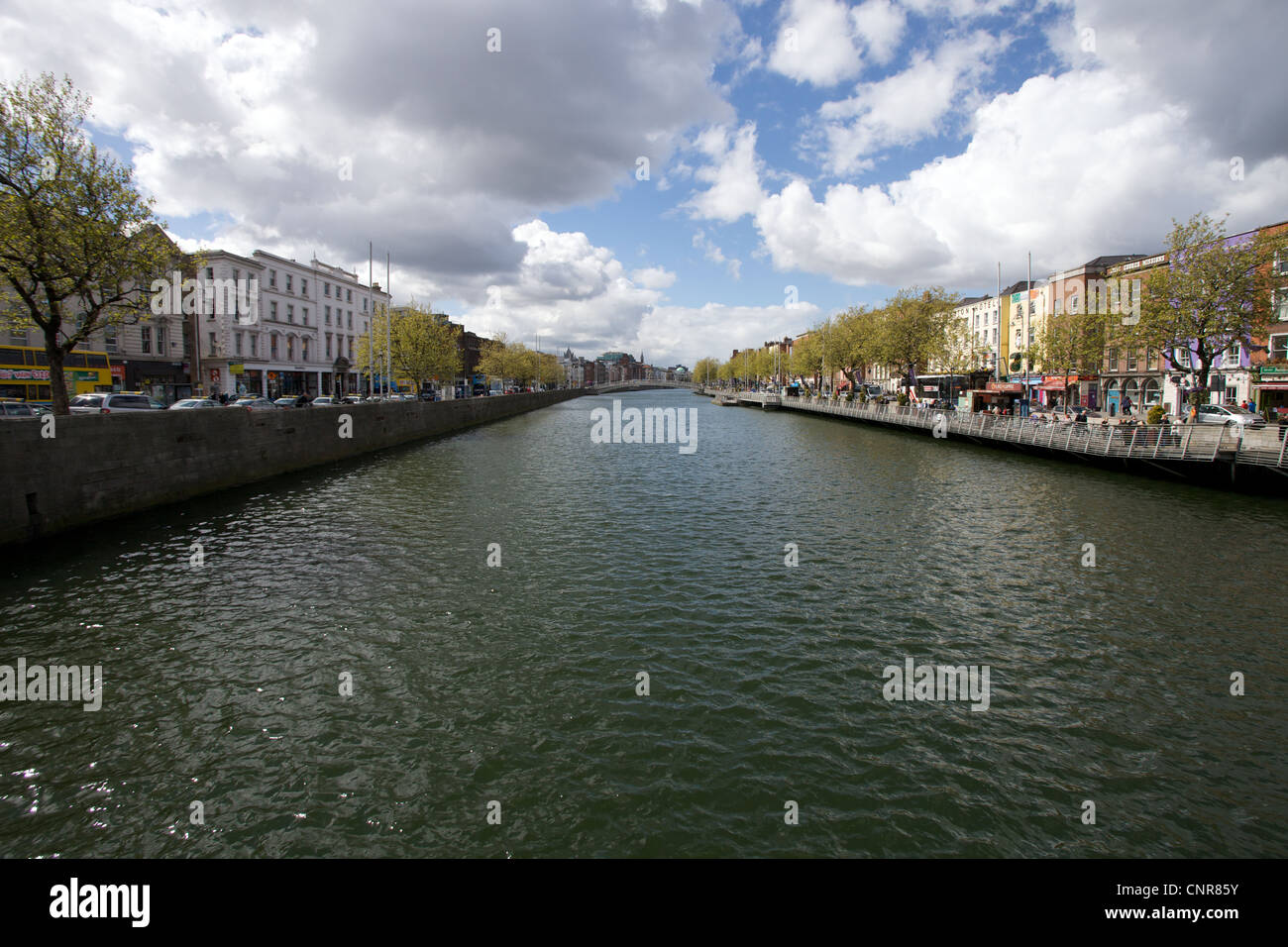 The view from O'Connell Bridge looking west along the River Liffey in ...