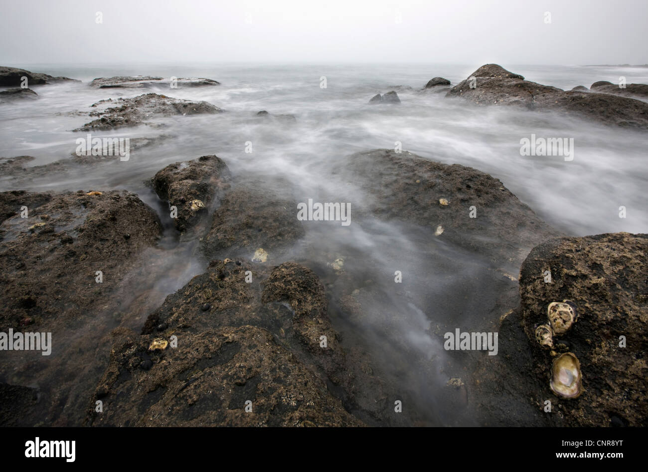 Water washing over rocks on beach Stock Photo - Alamy