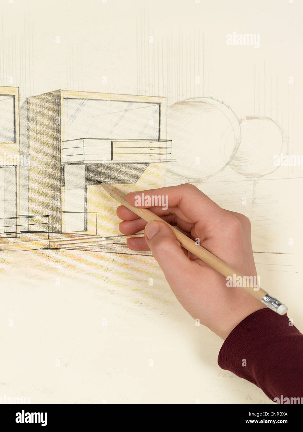 Hand drawing architectural perspective house hi-res stock photography ...