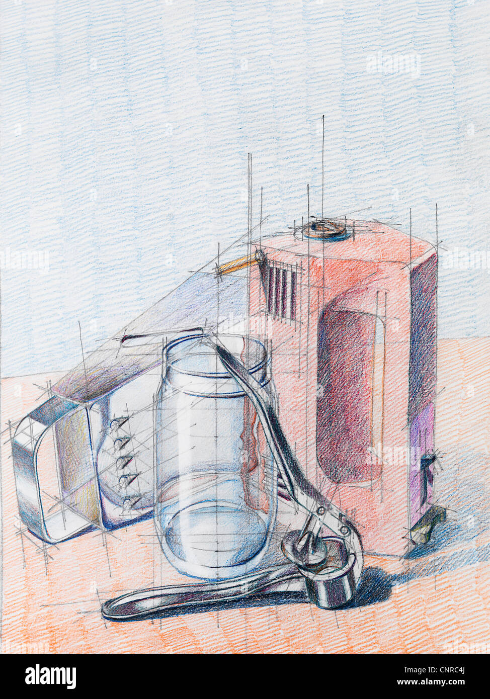 artistic study of object shapes composition, drawn by hand Stock Photo ...