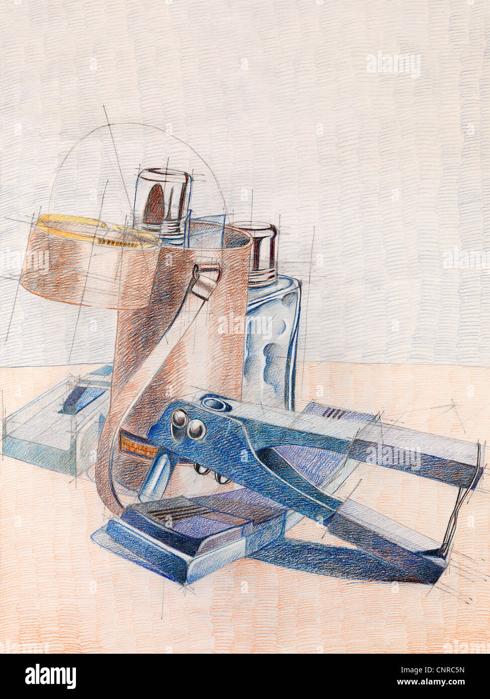 artistic study of object shapes composition, drawn by hand Stock Photo ...