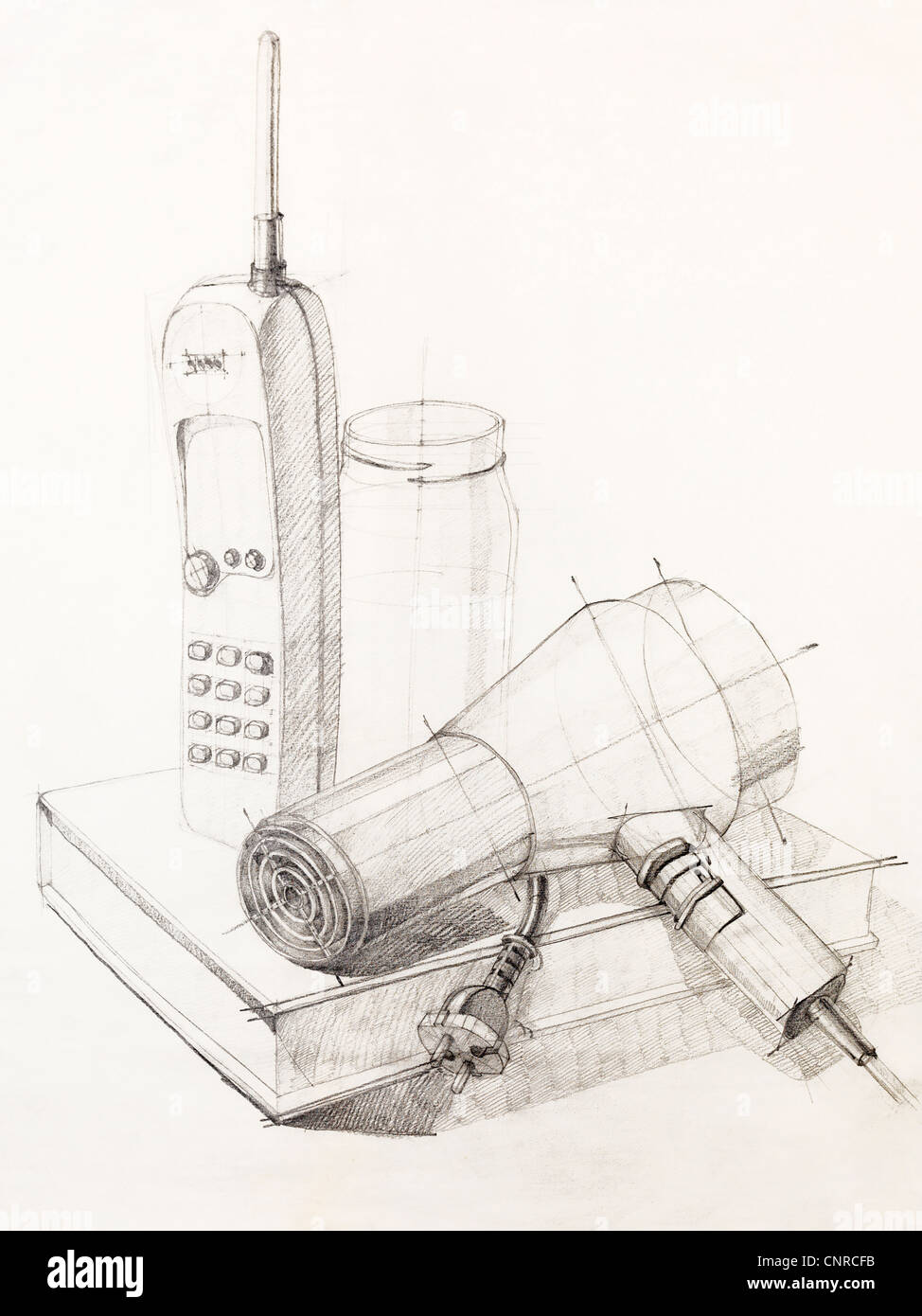 artistic study of object shapes composition, drawn by hand Stock Photo ...