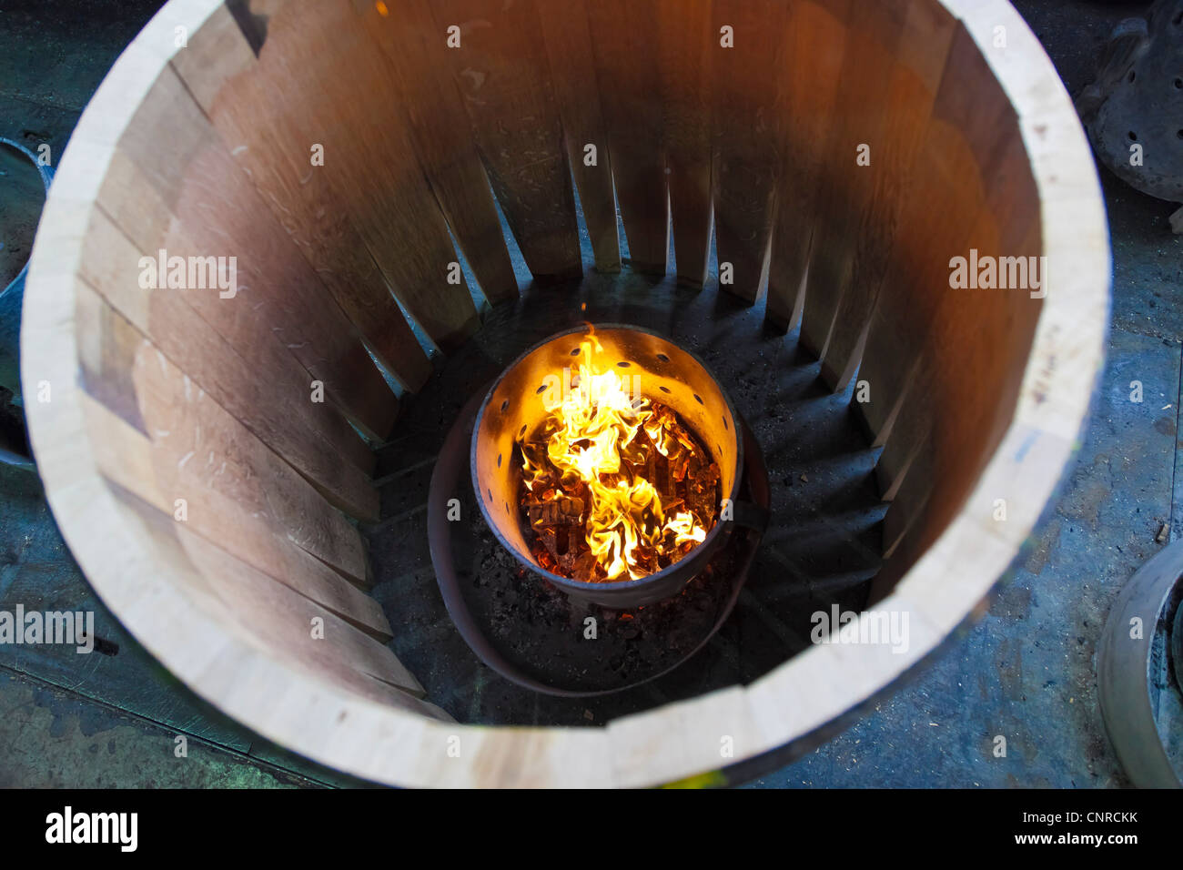 Cooperage Damy Father and Sun. Meursault, France., The toasting process ...