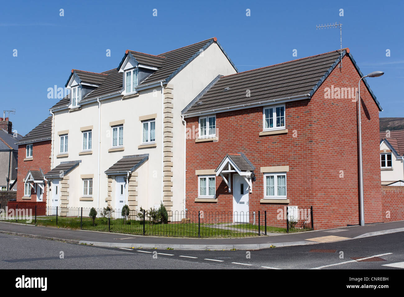 Modern 21st century housing development. Brick and rendered housing ...