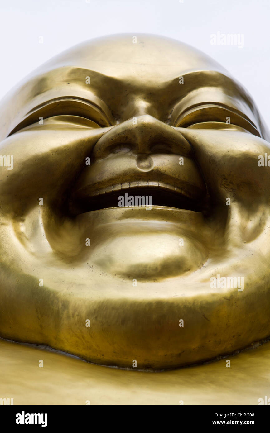 Happy Buddha Face Standing Fat Buddha 31" Arms Above Head, Smiling