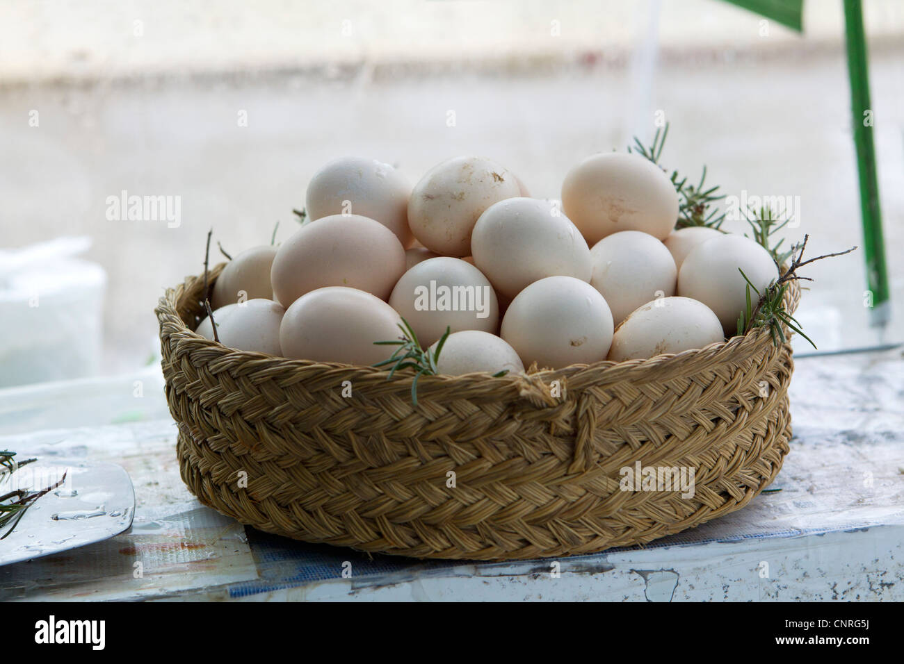 Fresh eggs in basket Stock Photo - Alamy