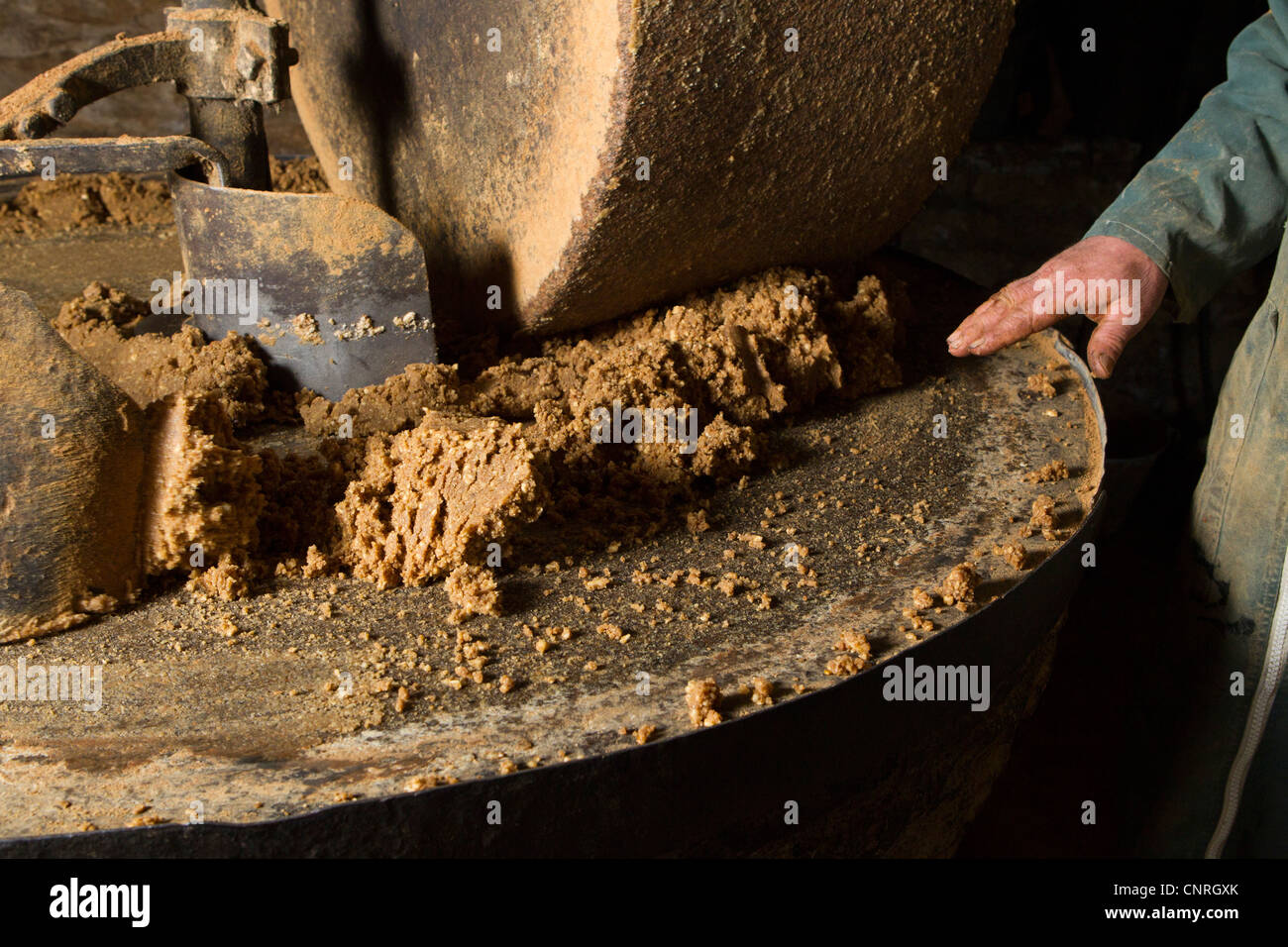 Milling machine grinding walnuts Stock Photo - Alamy