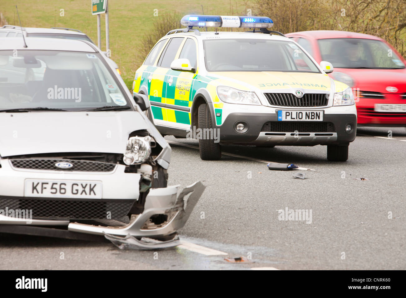 A crash on the A66 near Penrith, Cumbria, UK, involving a car and a ...