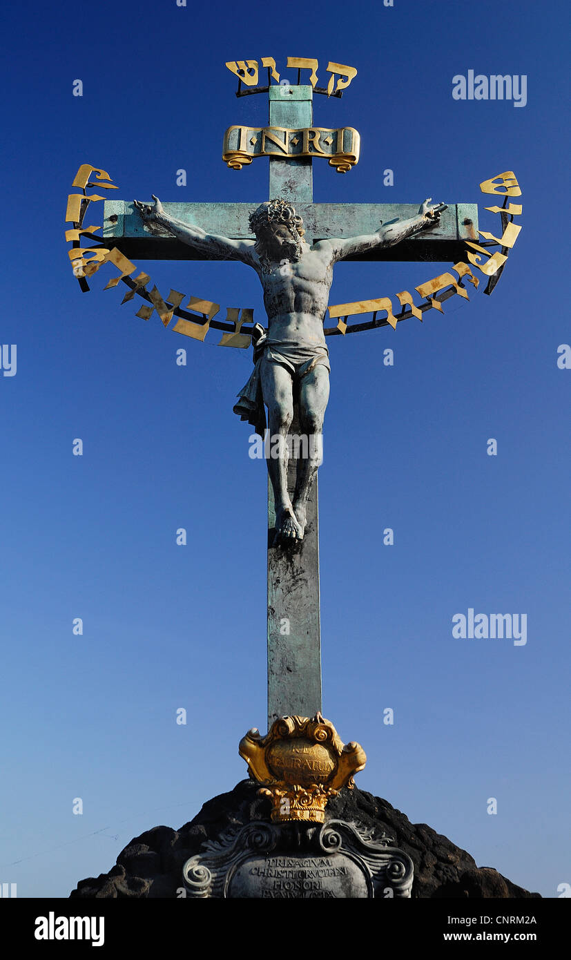Prague Charles Bridge Calvary Stock Photo - Alamy