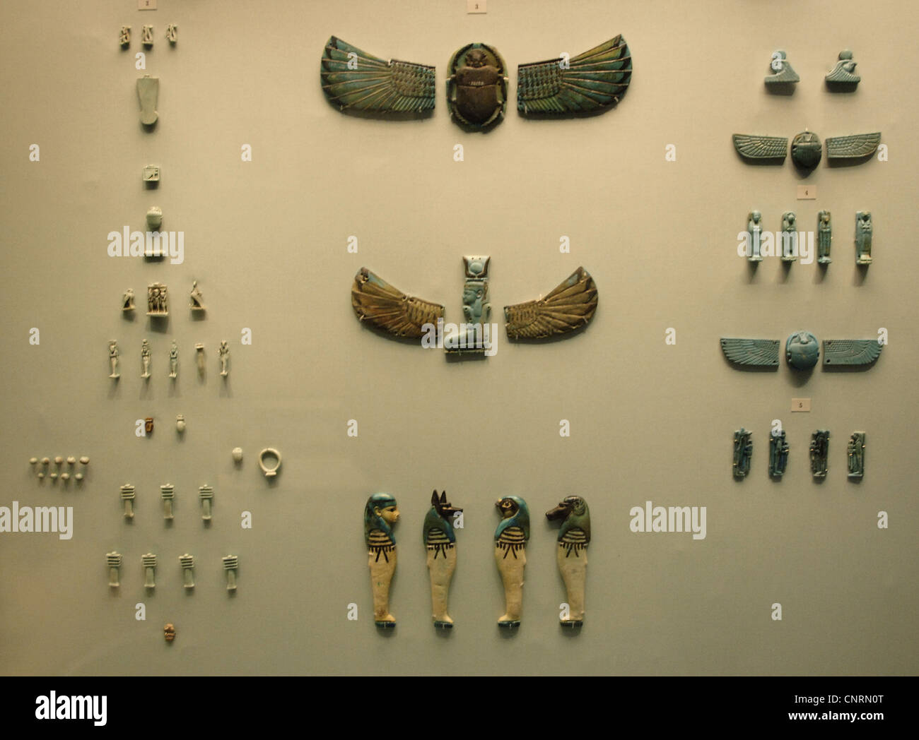 Group of ceramic amulets. Placed in the grave to protect the deceased ...