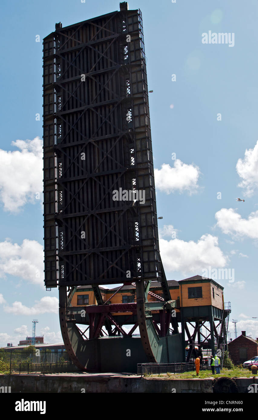 Bascule bridge raised in Birkenhead Dock system Stock Photo - Alamy
