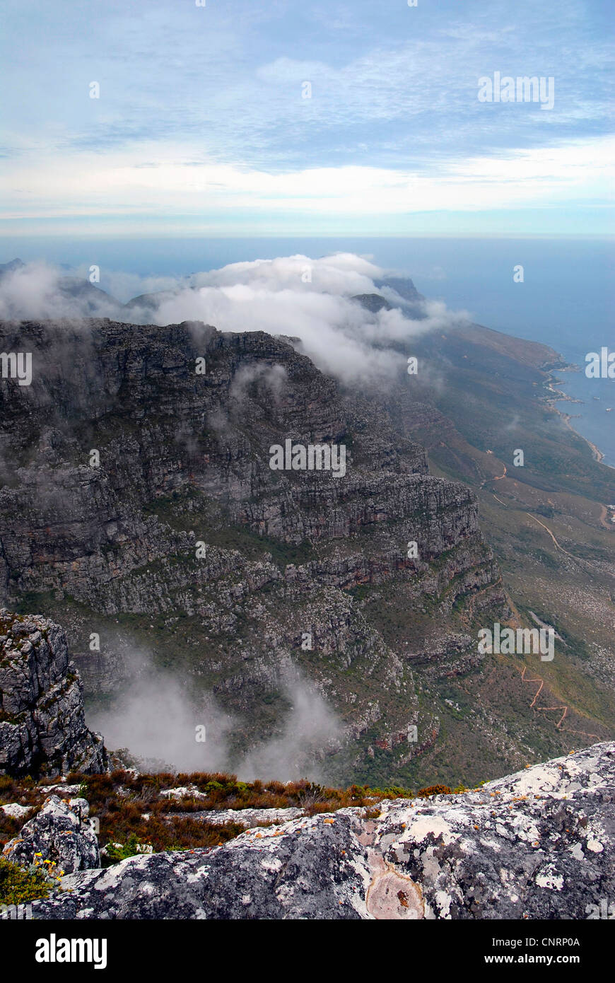 view along the coastline of the famous Table Mountains at Cape Town ...