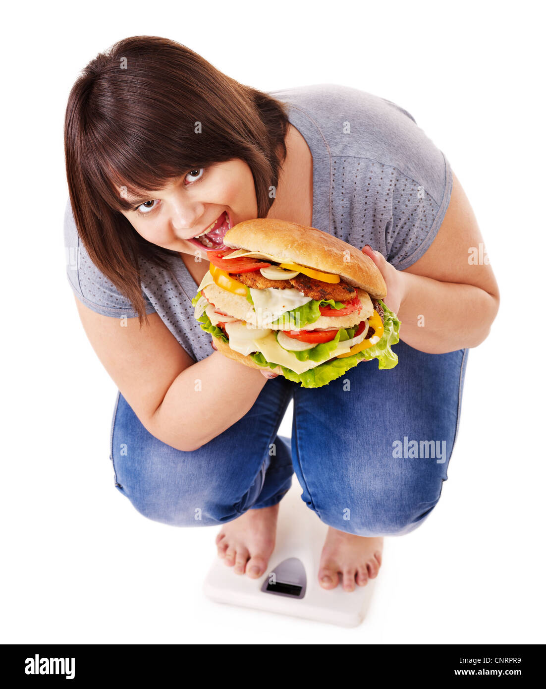 Obese woman scales happy hi-res stock photography and images - Alamy