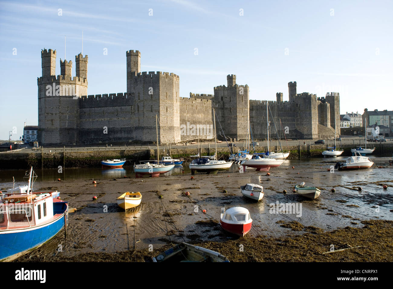 Caernarfon castle and the Seiont river in Gwynedd, North Wales Stock ...