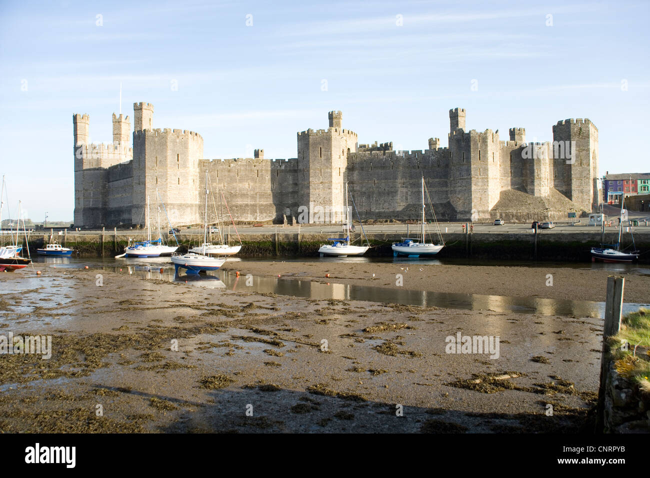 Caernarfon castle and the Seiont river in Gwynedd, North Wales Stock ...