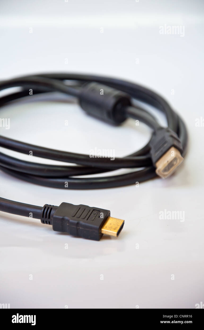 HDMI cable on white background Stock Photo - Alamy