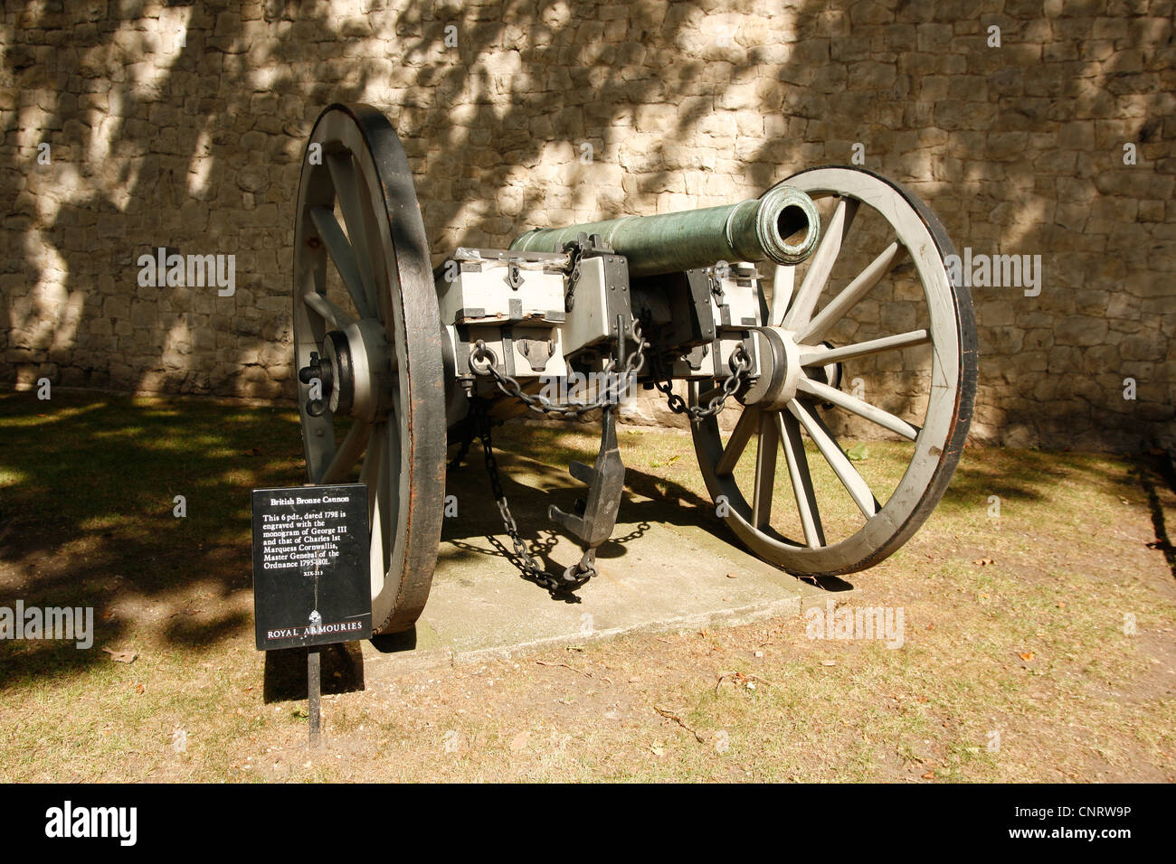Tower of London 6 pounder British bronze cannon dated 1798 (monogram of ...