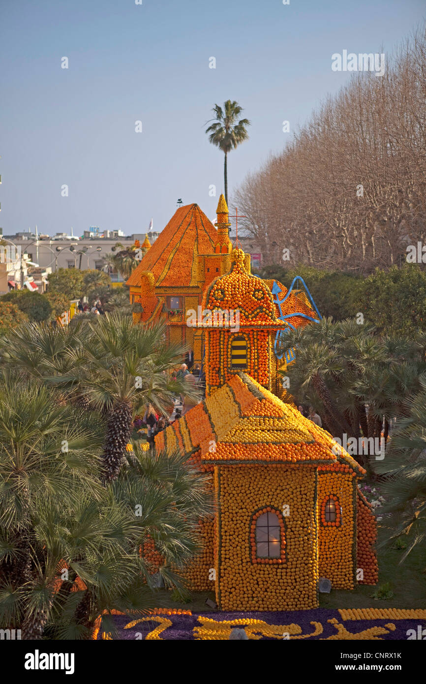 View of Oranges and lemons stucture at menton Lemon Festival depicting ...