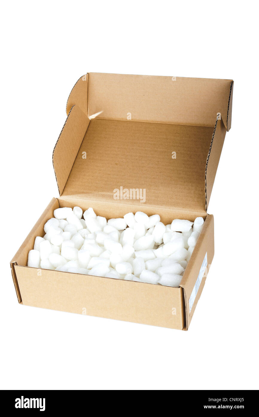 Open cardboard box on white background Stock Photo - Alamy
