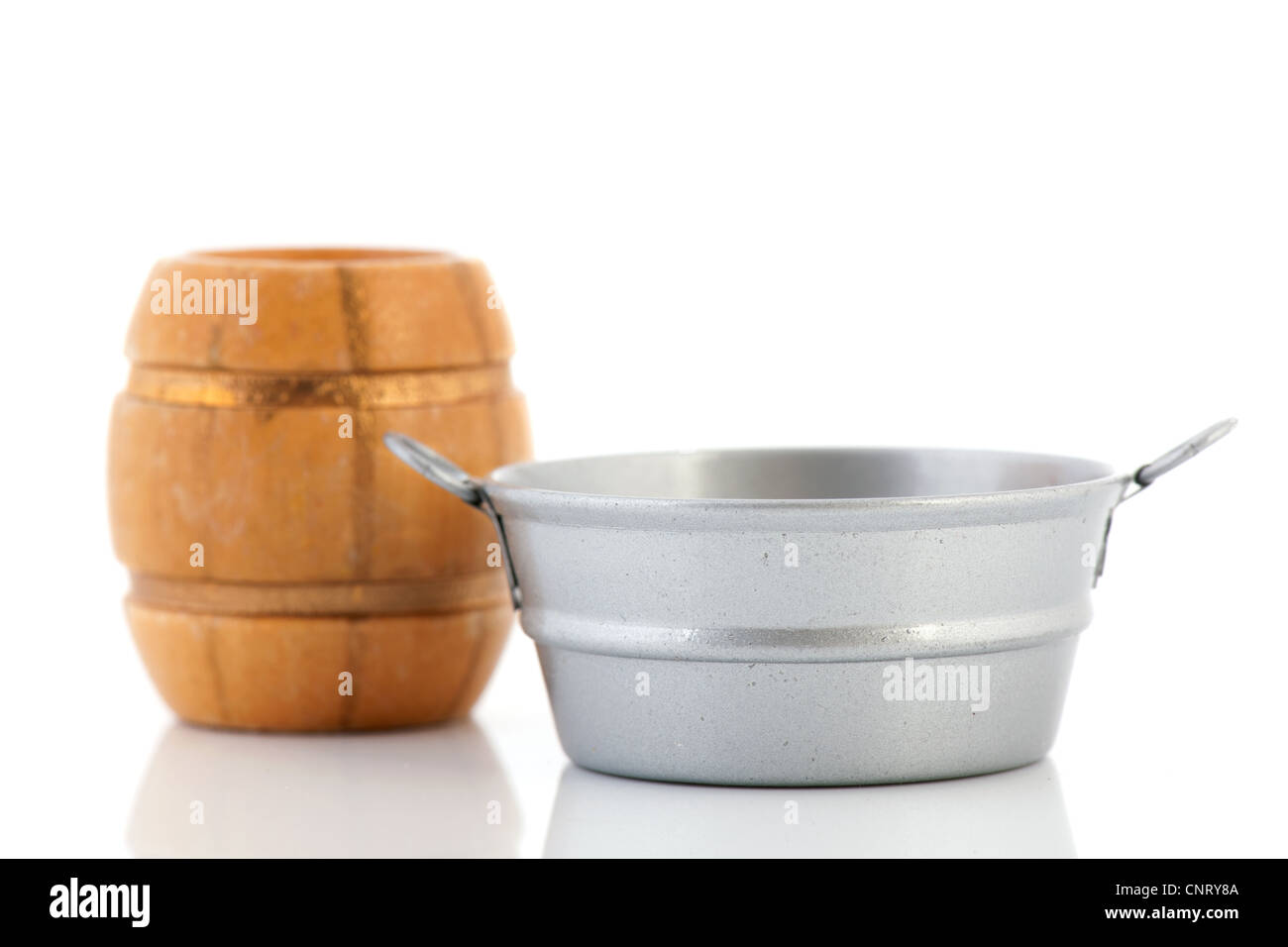 Old kitchen utensil with bakery form jar and barrel Stock Photo - Alamy