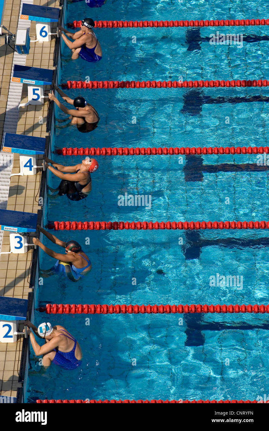 Start of women's backstroke race. 2004 Olympic Summer Games, Athens ...
