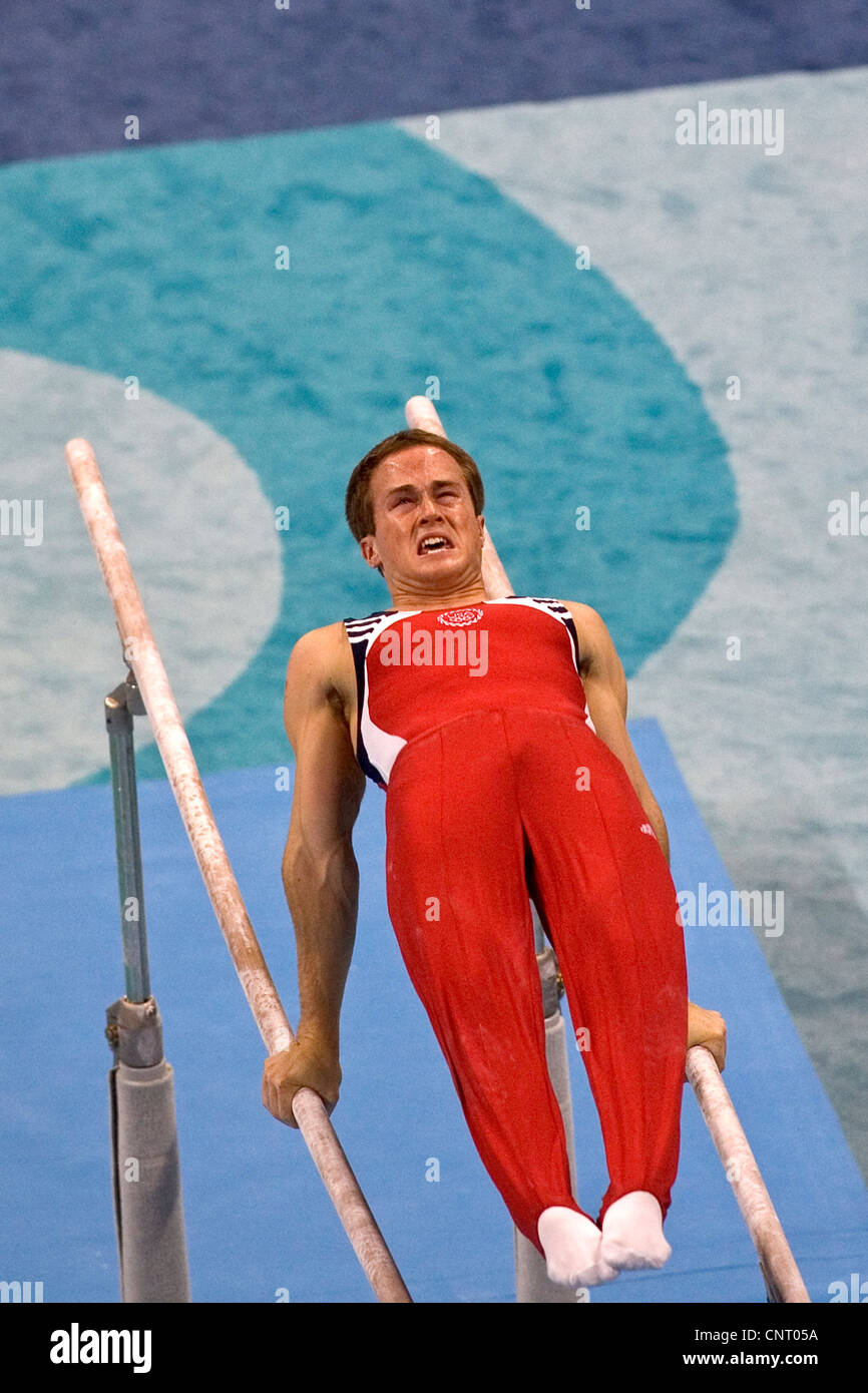 GYMNASTICS Paul Hamm (USA) competing on the parallel bars during the men's team final 2004 ...