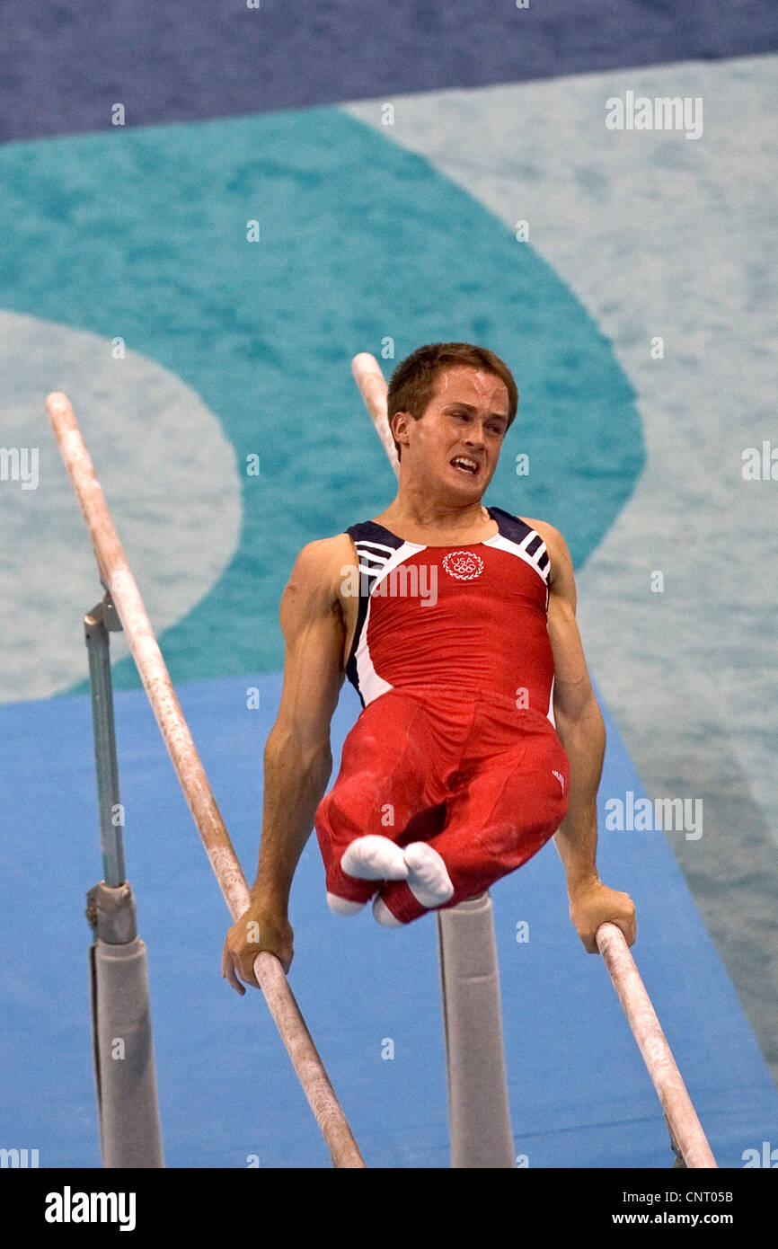 GYMNASTICS Paul Hamm (USA) competing on the parallel bars during the men's team final 2004 ...
