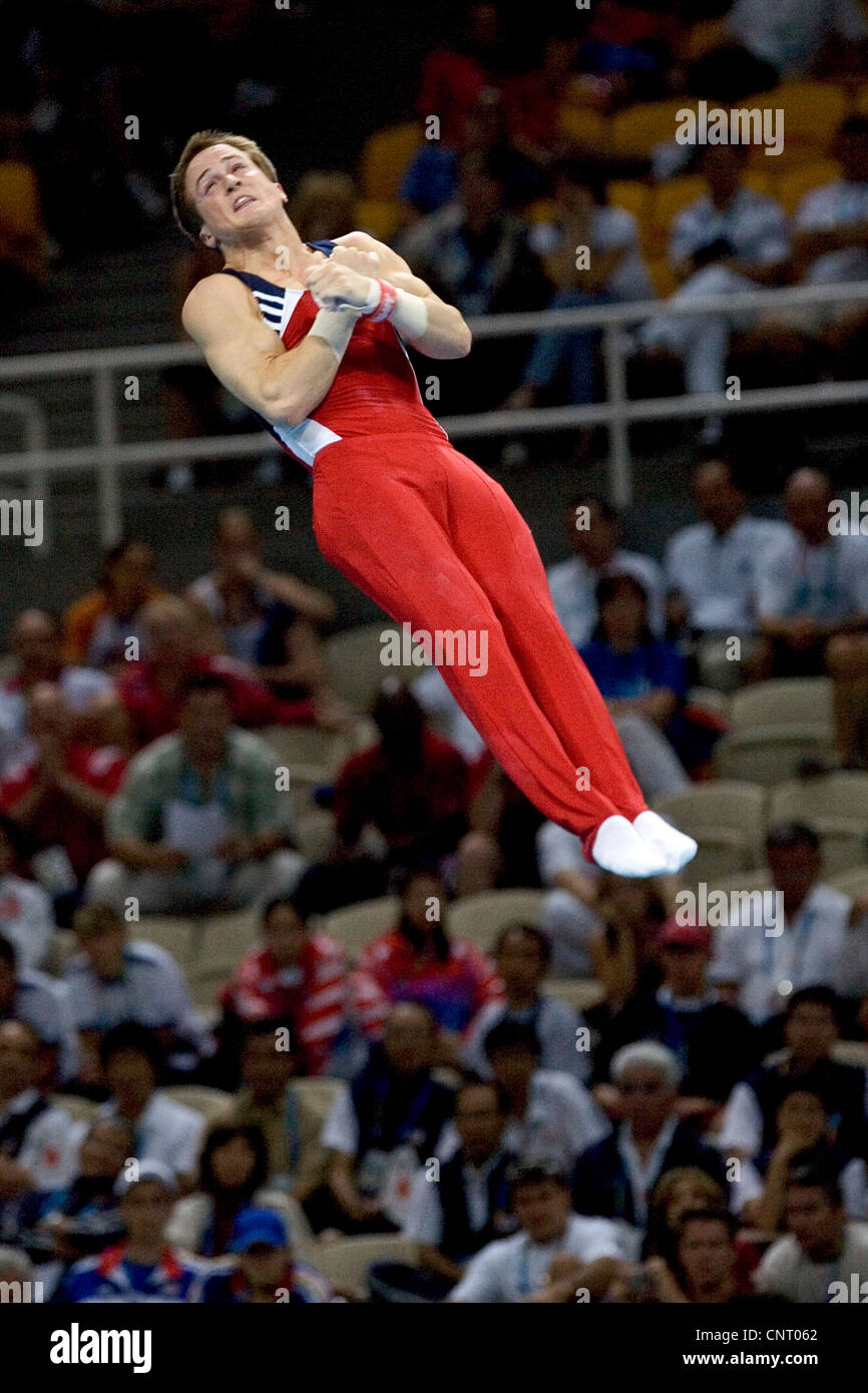 GYMNASTICS Morgan Hamm (USA) competing on the high bar during the men's ...