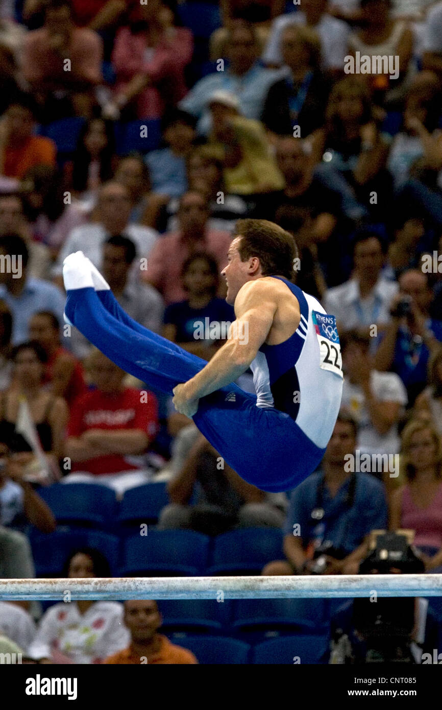 GYMNASTICS Paul Hamm (USA) competing on the parallel bars during the men's individual all around ...