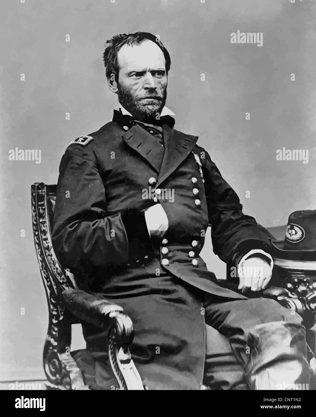 Digitally restored vector portrait of General William Tecumseh Sherman ...