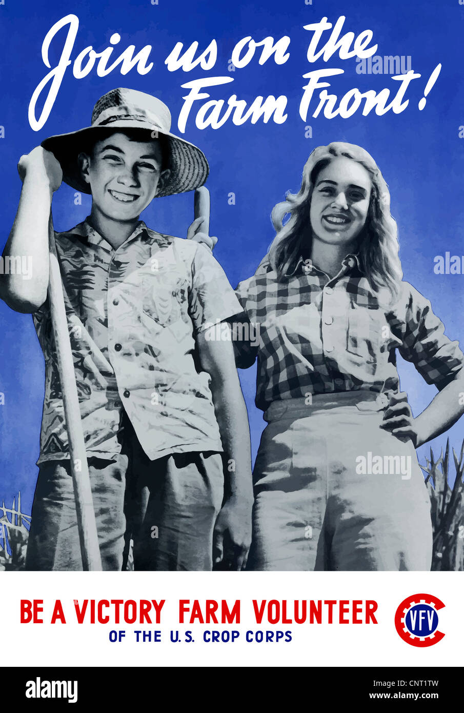 This vintage World War II poster features a young boy and girl working ...