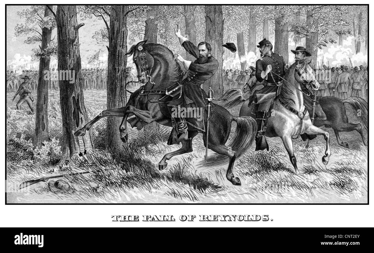 Digitally restored Civil War print of Union General John Reynolds being ... Digitally restored Civil War print of Union General John Reynolds being ...