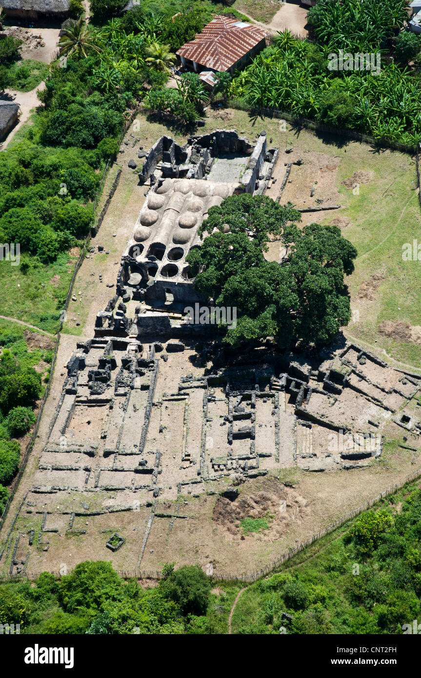 Great Mosque, 14th century, Kilwa Kisiwani, aerial view, Lindi Region ...