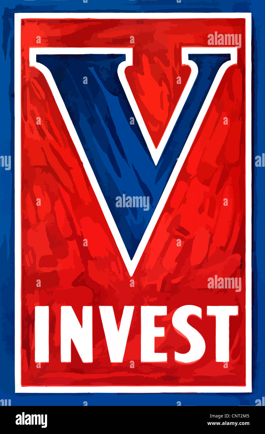This vintage World War II poster features a large V for victory on a ...