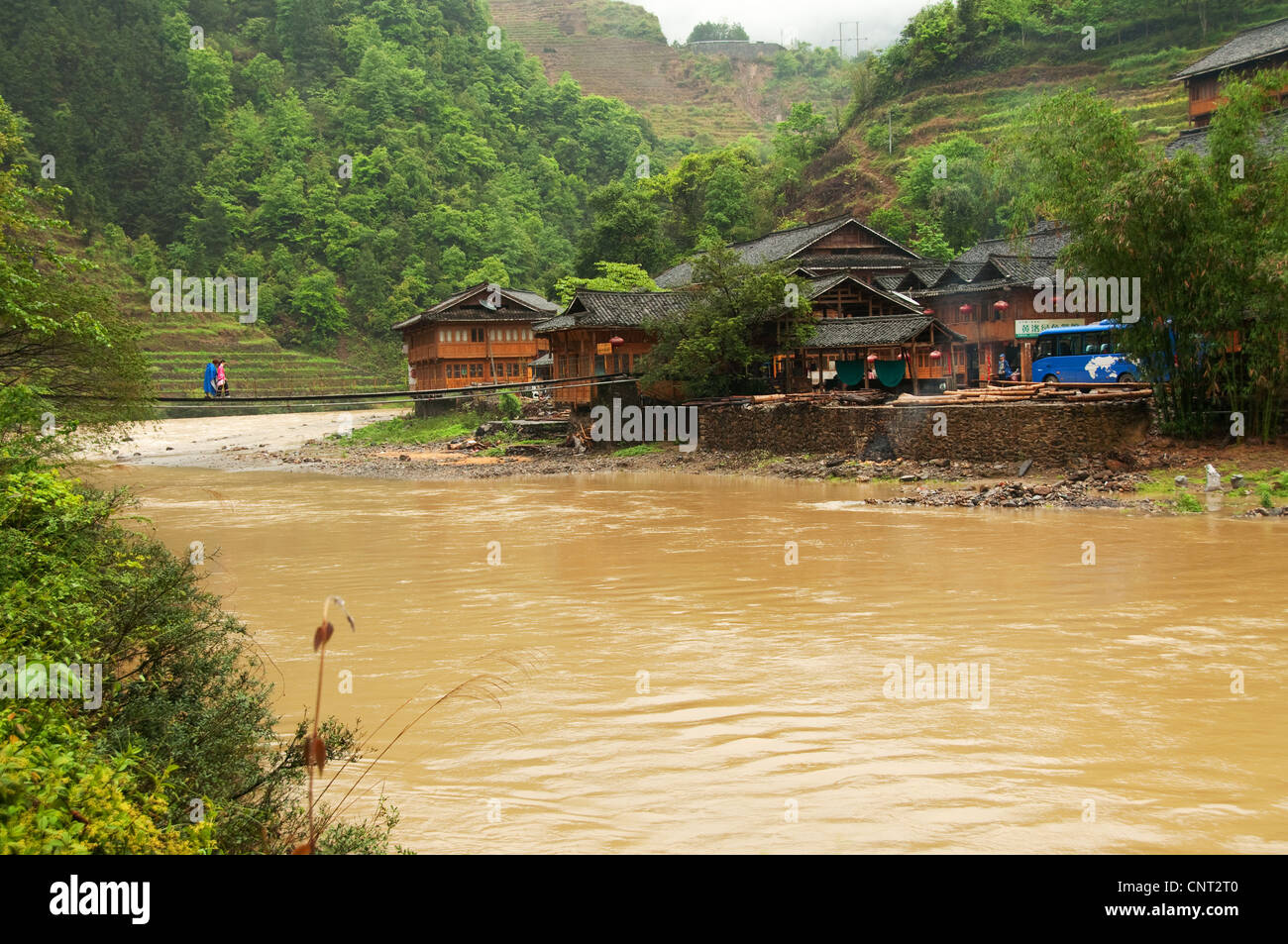 Yao village on a river, Huangluo Village, Southern China Stock Photo ...